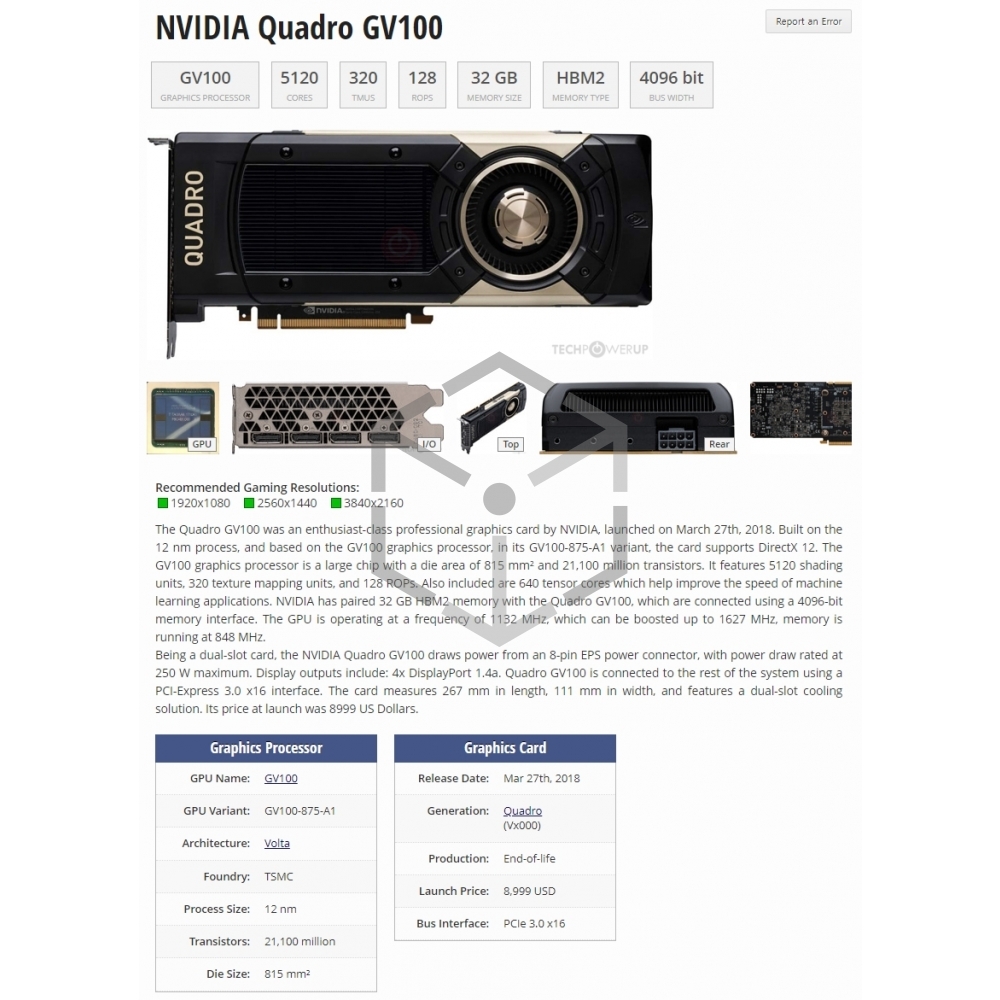 Nvidia Quadro GV100 32G 영상편집 렌더링 설계 그래픽카드 쿼드로 딥러닝 GPU - SUGARCUBE